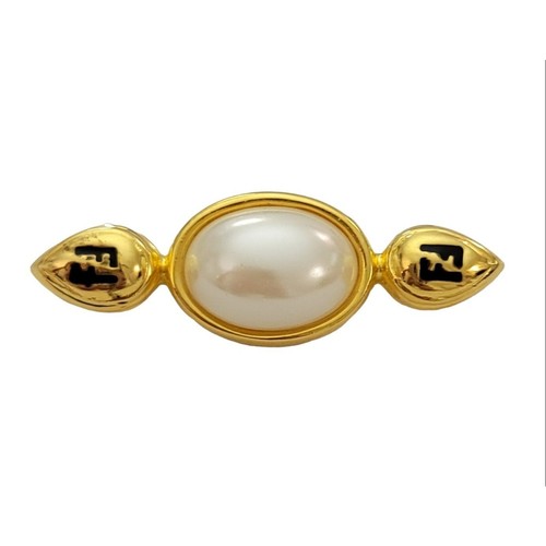Fendi Gold Tone Signature Faux Pearl Bar Pin Brooch, Signed K50 | eBay