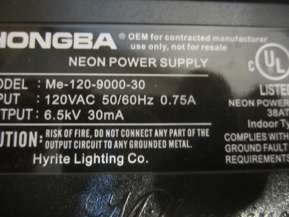 New UL NEON SIGN TRANSFORMER 6,500 volt 6.5KV 6500 30ma power supply ...