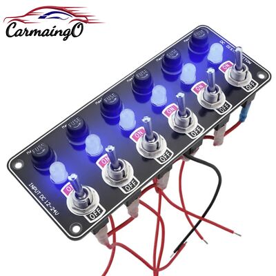 6 Gang Metal Rocker Switch Panel w/ LED Circuit Breaker Fuse Box Car ...