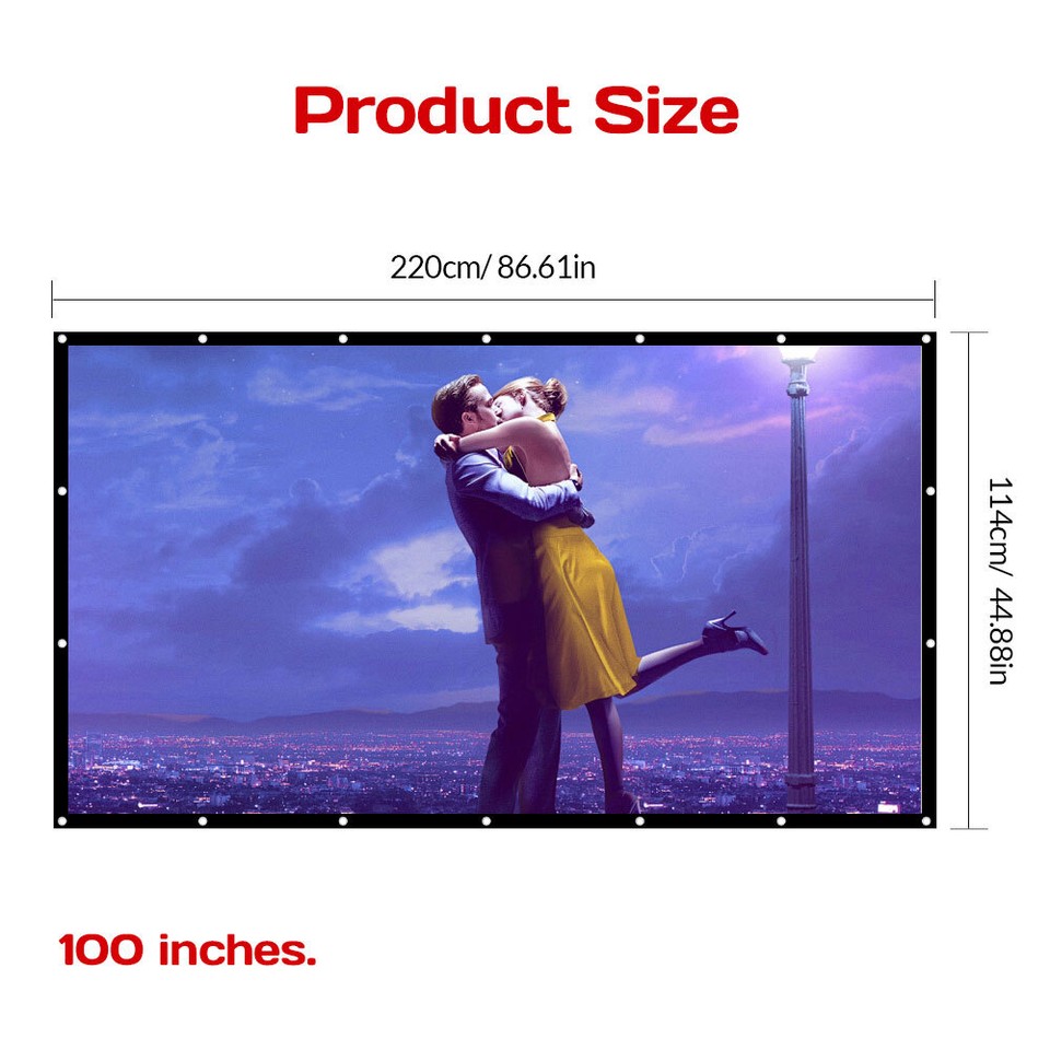 100'' Projector Screen 16:9 HD Foldable Projection Curtain Outdoor Home ...