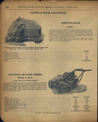 1920 PAPER AD Coldwell Lawn Mower Combination Roller Motor Model J G H ...