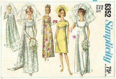 Simplicity 6352 Wedding Gown w Detachable Train, Bridesmaid Dress Sz 12 ...