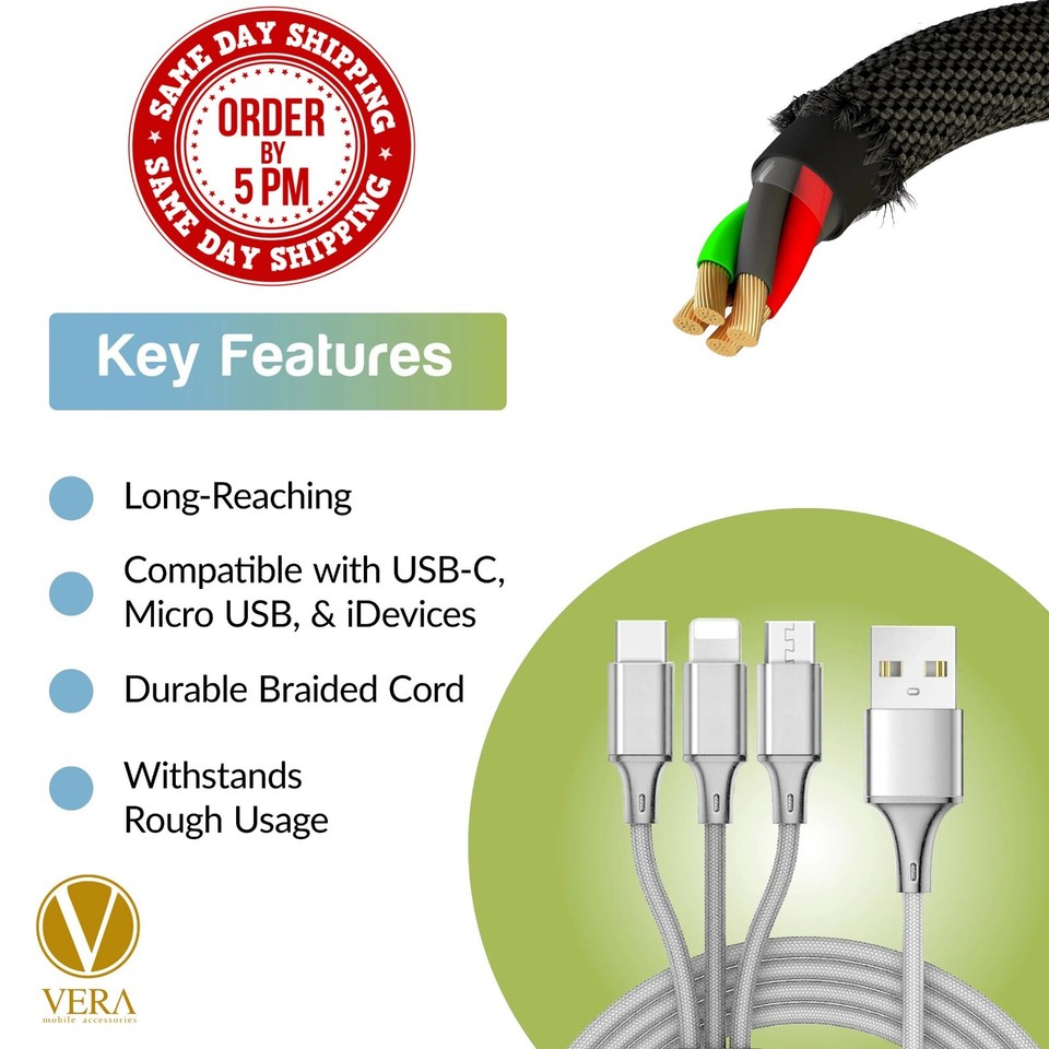 3 in 1 Fast USB Charging Cable Universal Multi Function Cell Phone ...