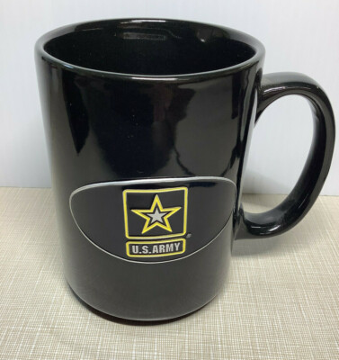 Army Military Coffee Cup with Metal Logo and High Gloss Black Ceramic 4 ...