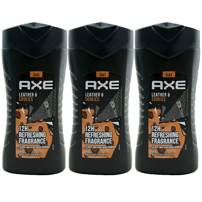 Axe Shower Gel Leather & Cookies 3 X 8.5oz 3in1 Sz -face -hair - 12h ...