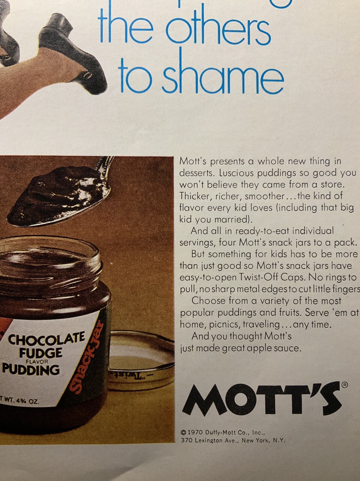 Mott's Chocolate Fund Flavor Pudding Snack Jars 1970 Vintage Ad | eBay