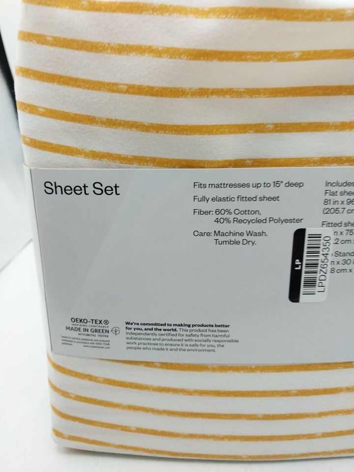 Room Essentials Sheet Set Full Size Easy Care Yellow Stripe | eBay