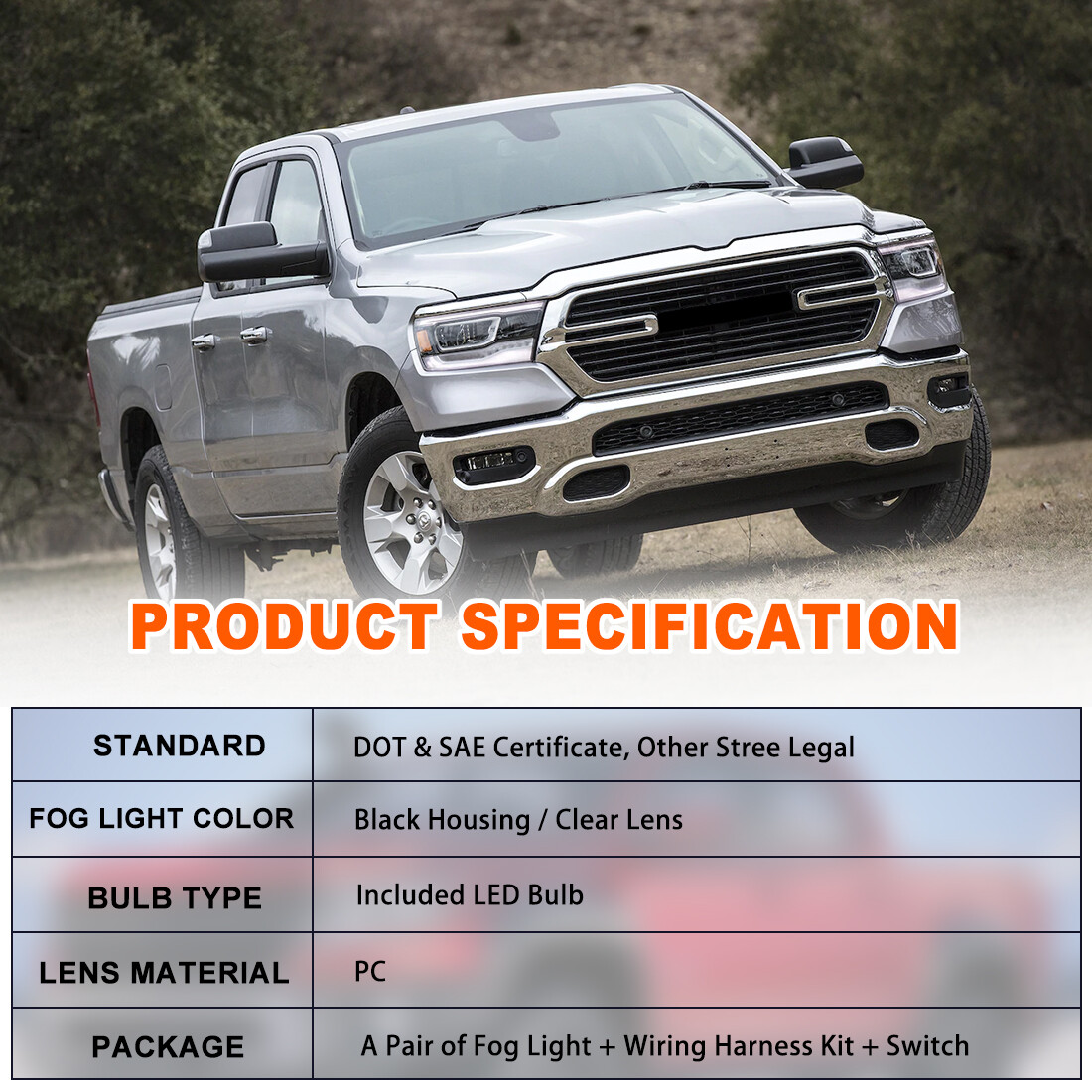 for 2019 - 2024 Ram 1500 2500 3500 LED Fog Lights Front Bumper Lamps w ...