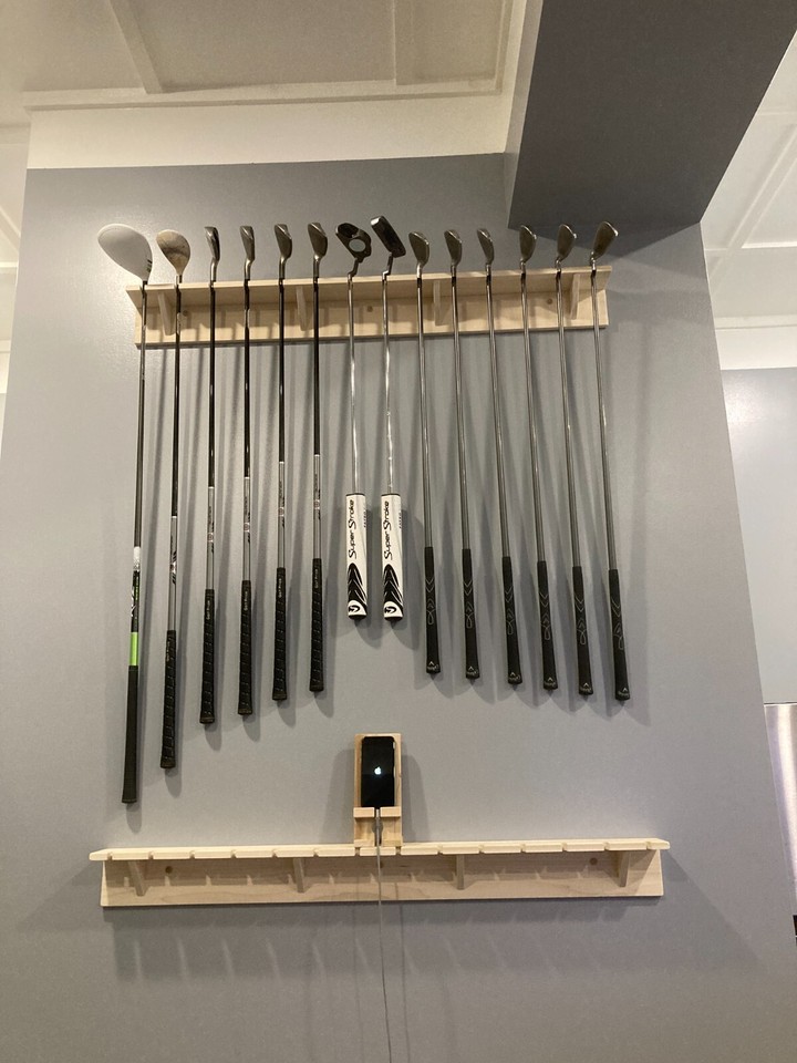 Golf Club Wall Mounted Display Rack Shelf 14 Club Holder Handcrafted ...