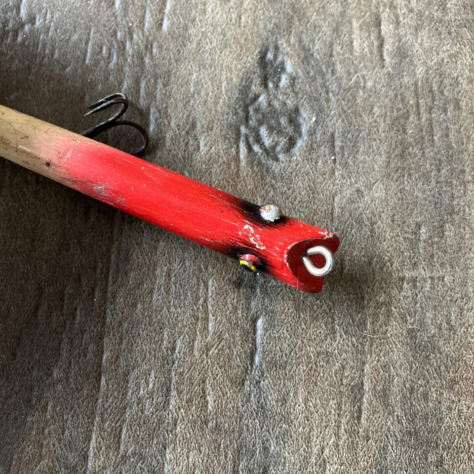 Vintage Pencil Plug Fishing Lure Wood Red & White 5” | eBay