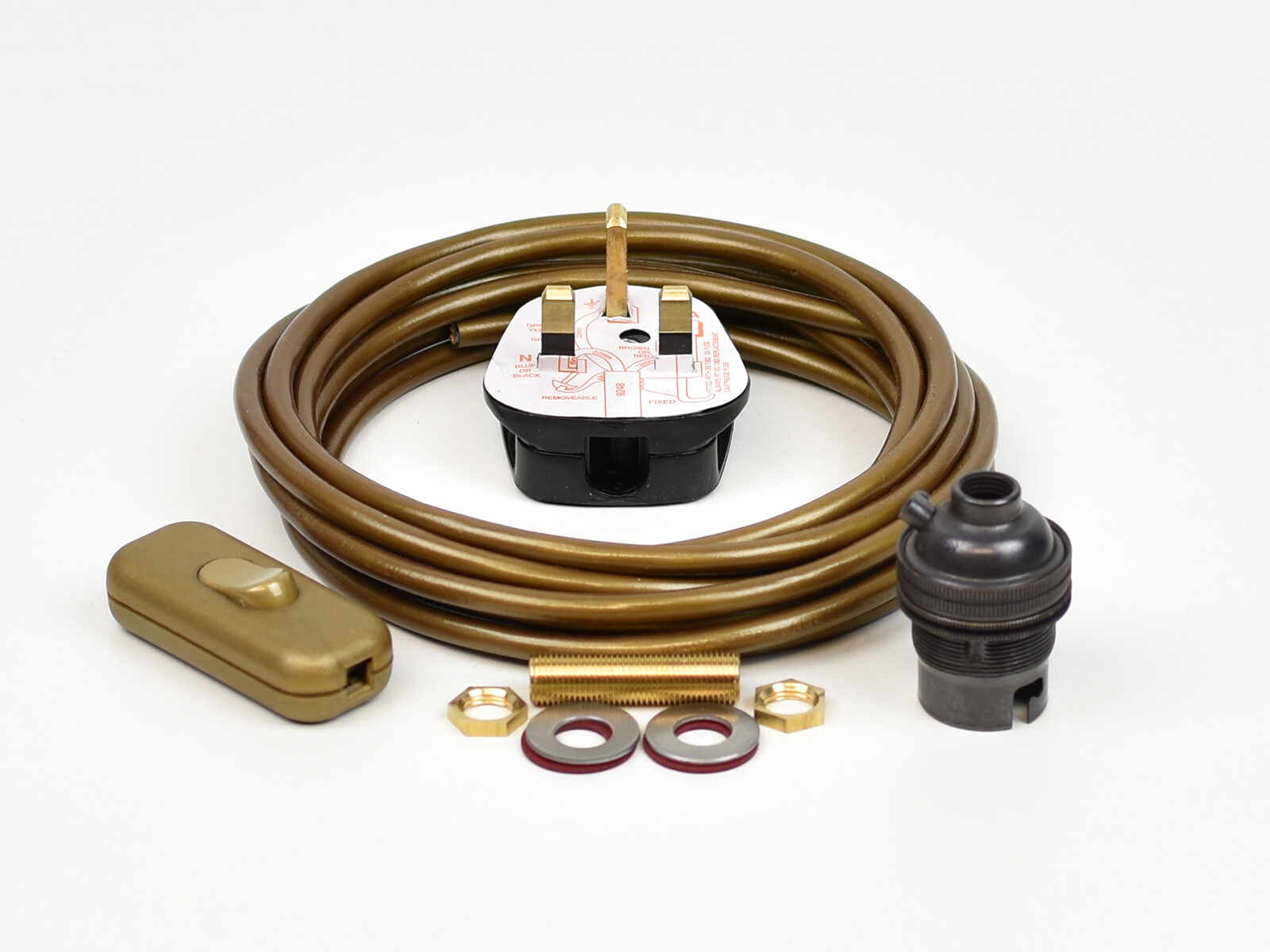 Lamp Wiring Kit Brass Bulb Holder BC B22 Fitting Flex Cable Plug ...