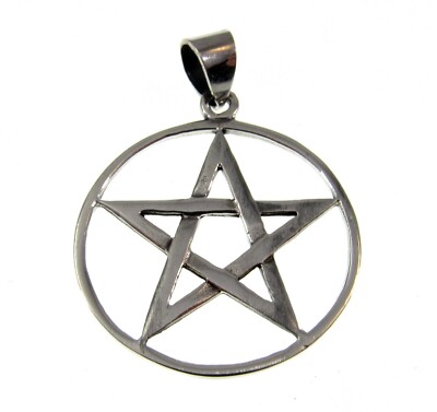Medium Size 925 Sterling Silver Round Pentacle Pentagram Pendant ...