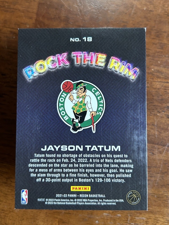 JAYSON TATUM 2021/22 PANINI RECON #18 ROCK THE RIM (CELTICS INSERT) | eBay