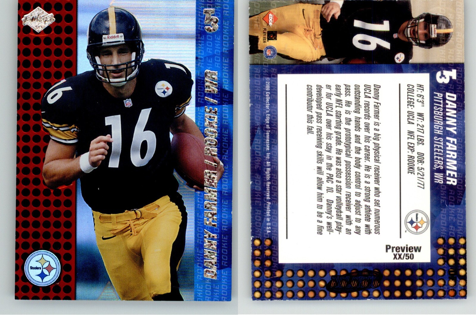 Danny Farmer 2000 Collector's Edge T3 Preview x/50 RC Rookie Pittsburgh ...