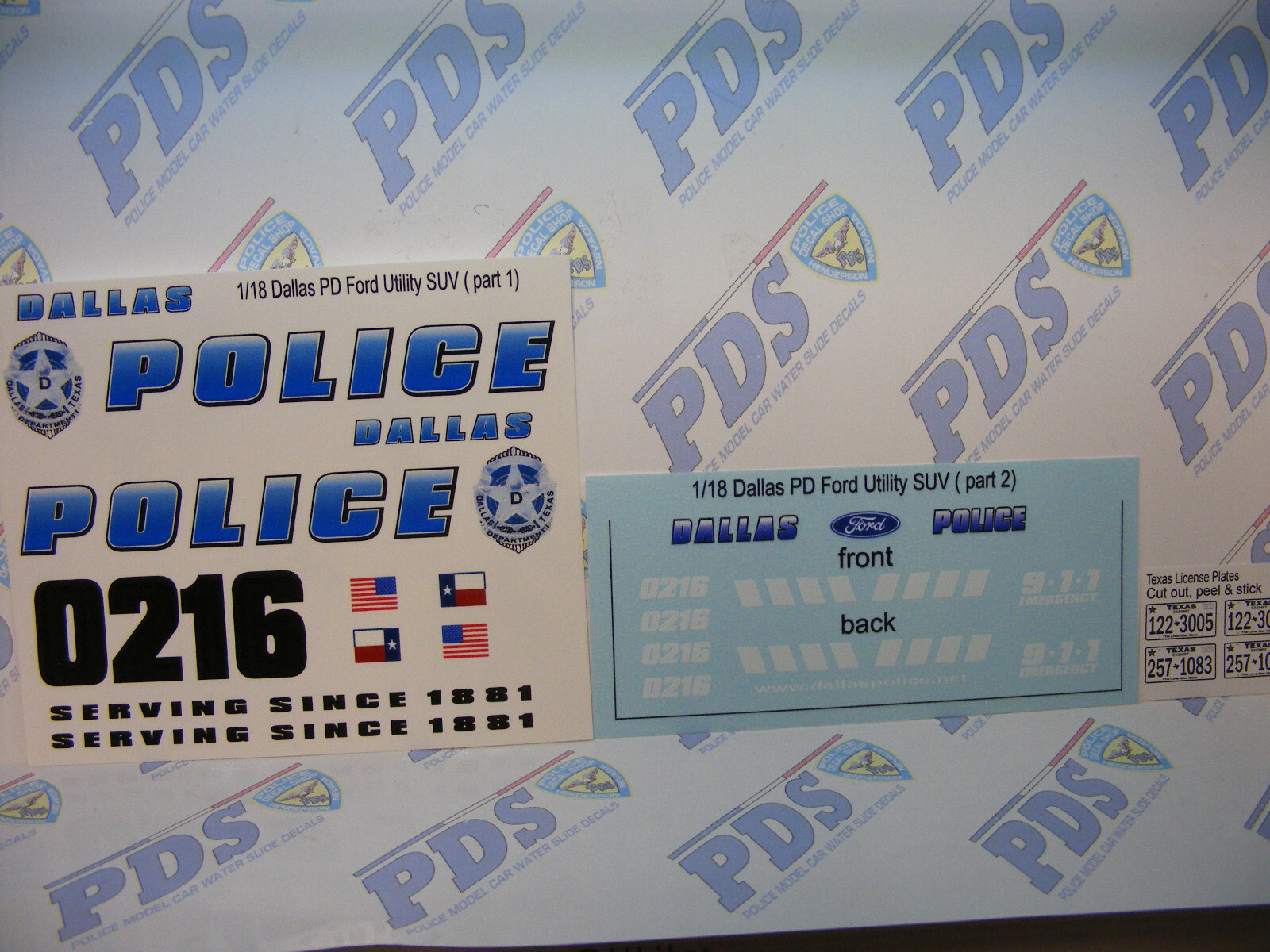 Dallas Texas Police 1/18 Water Slide Decal Sheet Set Fits Motormax ...