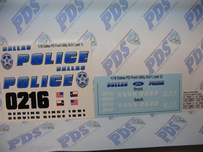 Dallas Texas Police 1/18 Water Slide Decal Sheet Set Fits Motormax ...