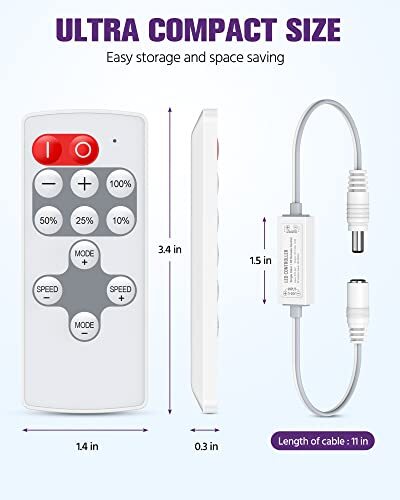 HitLights Mini RF Remote Controller for Single Color LED Strip Lights ...