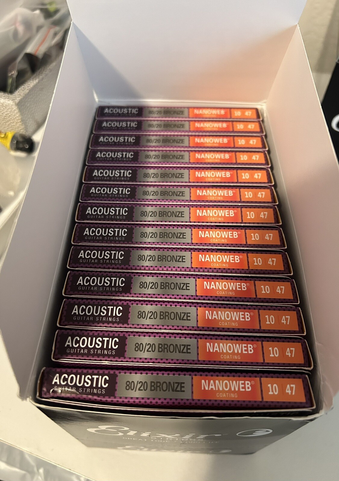 New Elixir 10-47 Acoustic Guitar Strings - 12 Count Box | eBay