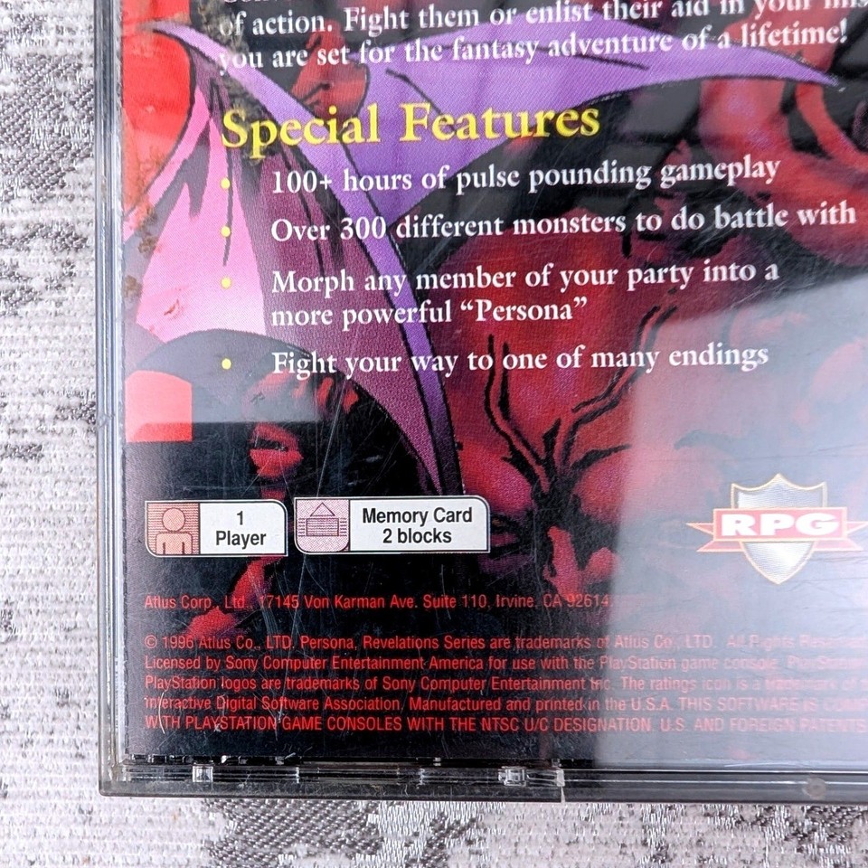 Revelations Persona Sony PlayStation 1 PS1 1996 Atlus RPG SLUS-00339 ...