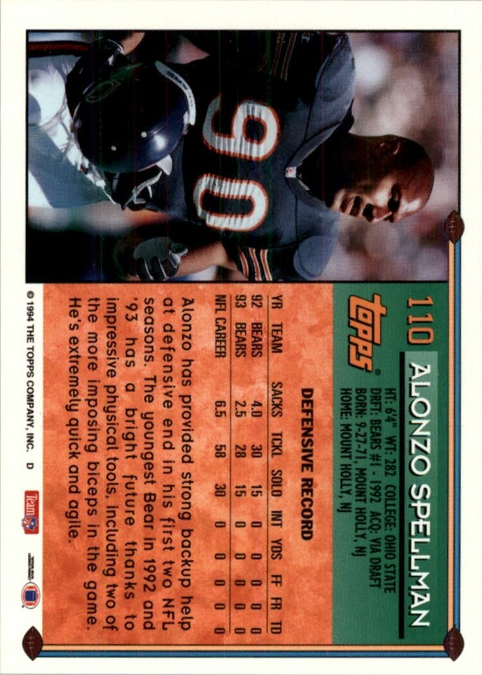 1994 Topps NFL Alonzo Spellman #110 | eBay