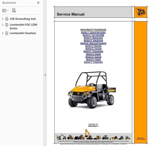 JCB Groundhog 4x4 Service Repair Shop Maintenance Manual Lombardini FOC ...
