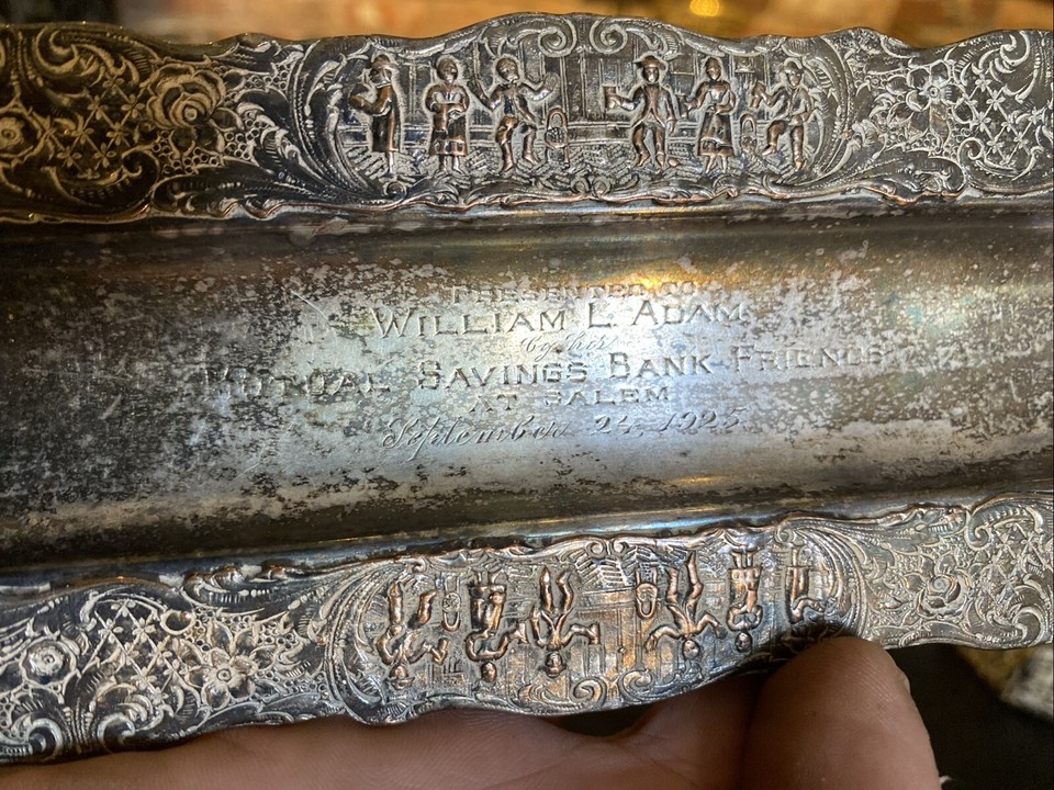 Antique Silver Plated Writing Desk Set, Letter Holder Pen Tray Inkwell ...