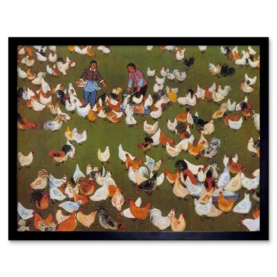 Painting Cultural China Chicken Farm Hen Food Communism 12X16 Inch ...