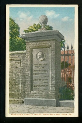 Pennsylvania PA postcard Philadelphia, Benjamin Franklin Grave tablet ...