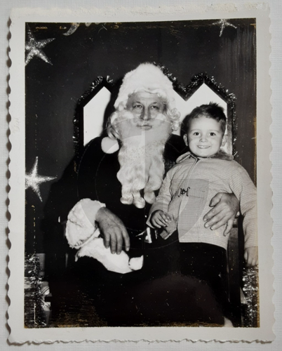 Blurry-eyed Santa Claus w/ Happy Beaming Boy: 1960's Polaroid Snapshot ...