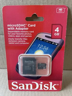 SanDisk 4GB Micro SDHC Memory Card With Adapter New Factory Sealed | eBay
