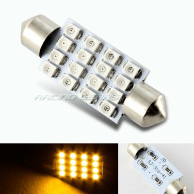 1x 41mm 16 SMD Amber LED Panel Interior Replacement Dome Light Lamp ...