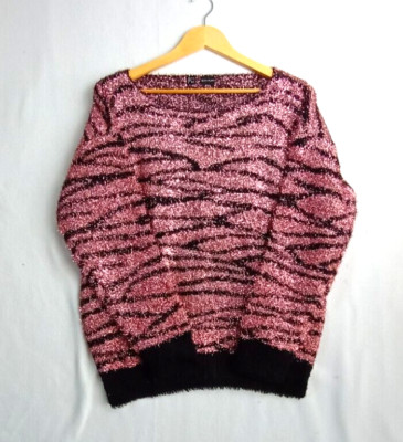 Bodyflirt Pink Sparkly with Black Tiger Stripes Jumper - UK L New with ...