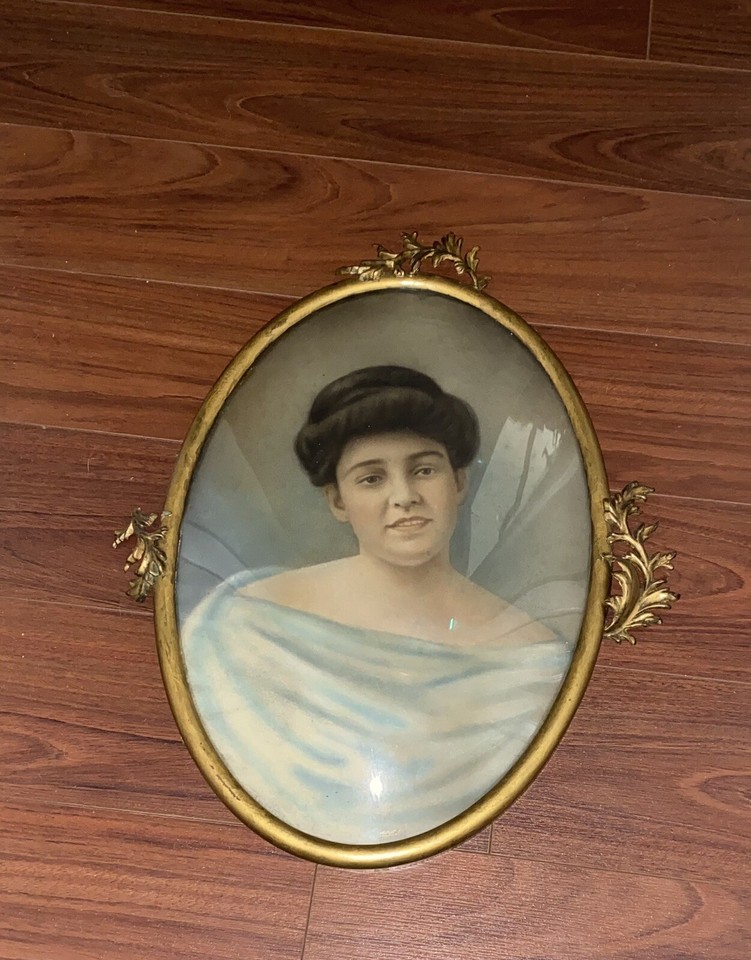 OLD ANTIQUE ROUND ORNATE METAL HANGING PICTURE FRAME WITH OLD PHOTO~20 ...