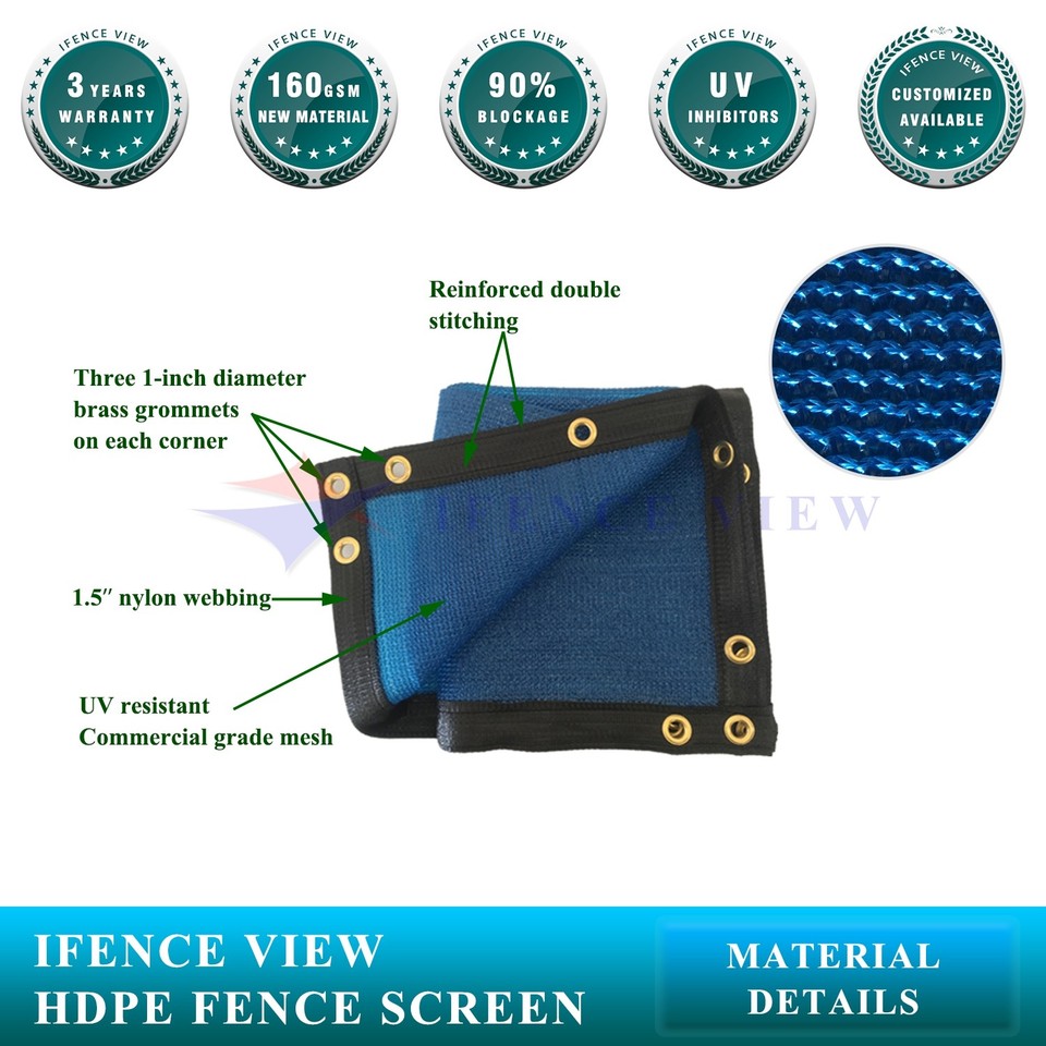 Ifenceview 5'x1'-5'x100' Blue Fence Privacy Screen Mesh Fabric Garden ...