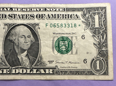 Star Note One Dollar Bill 2017 Series Circulated Serial Number ...