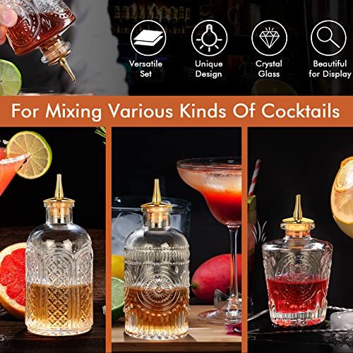 Bitters Bottle Set - Set of 3 Dash Bottle with Gold Dasher Top Antique ...