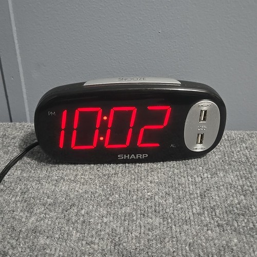 SHARP LED Digital Alarm Clock w/Battery Backup USB Charge Ports Model ...