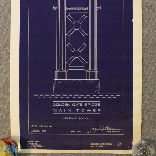 VTG 80s Golden Gate Bridge Blueprint Main Tower San Francisco CA 1986 D ...