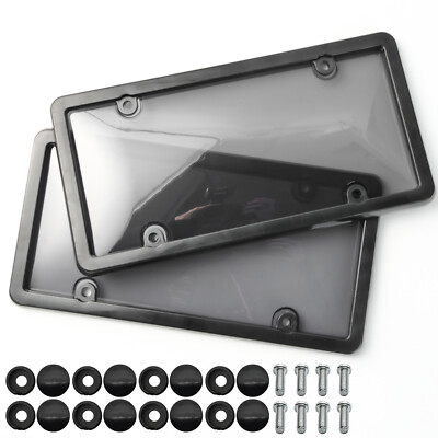 Front & Rear Unbreakable License Plate Covers+Frames Auto Tag Shield ...