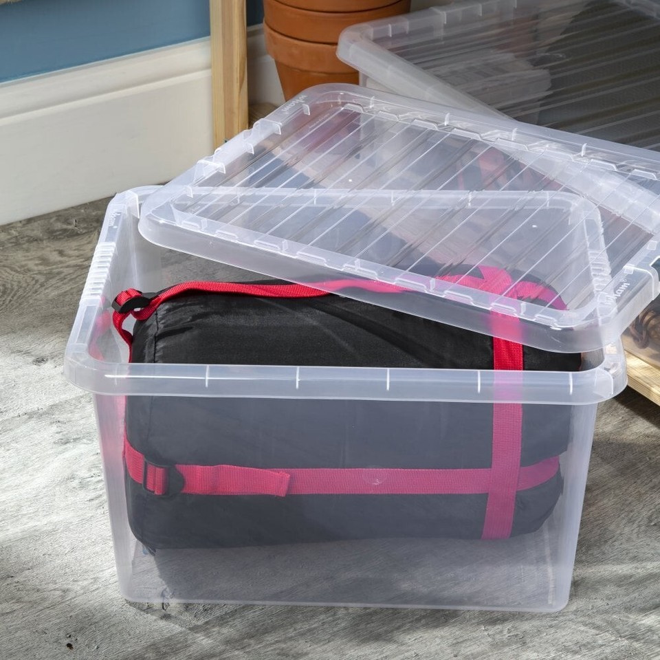 4 x 37L Crystal Clear Storage Boxes With Lids Plastic Stackable ...
