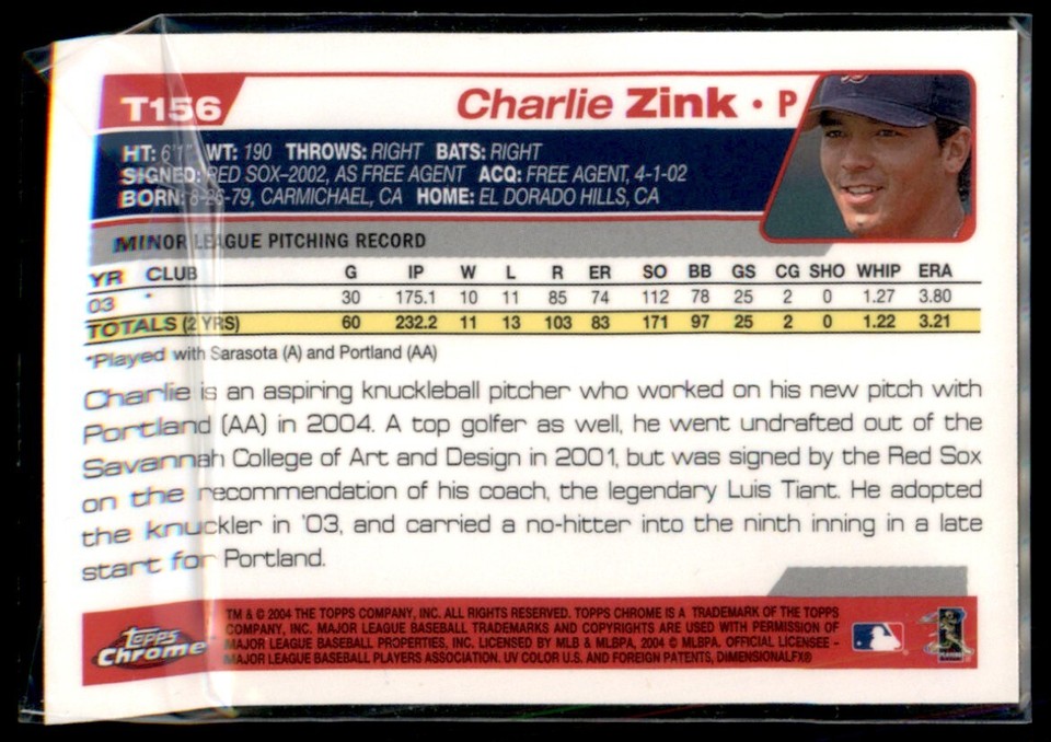 2004 TOPPS CHROME TRADED CHARLIE ZINK RC BOSTON RED SOX #T156 | eBay