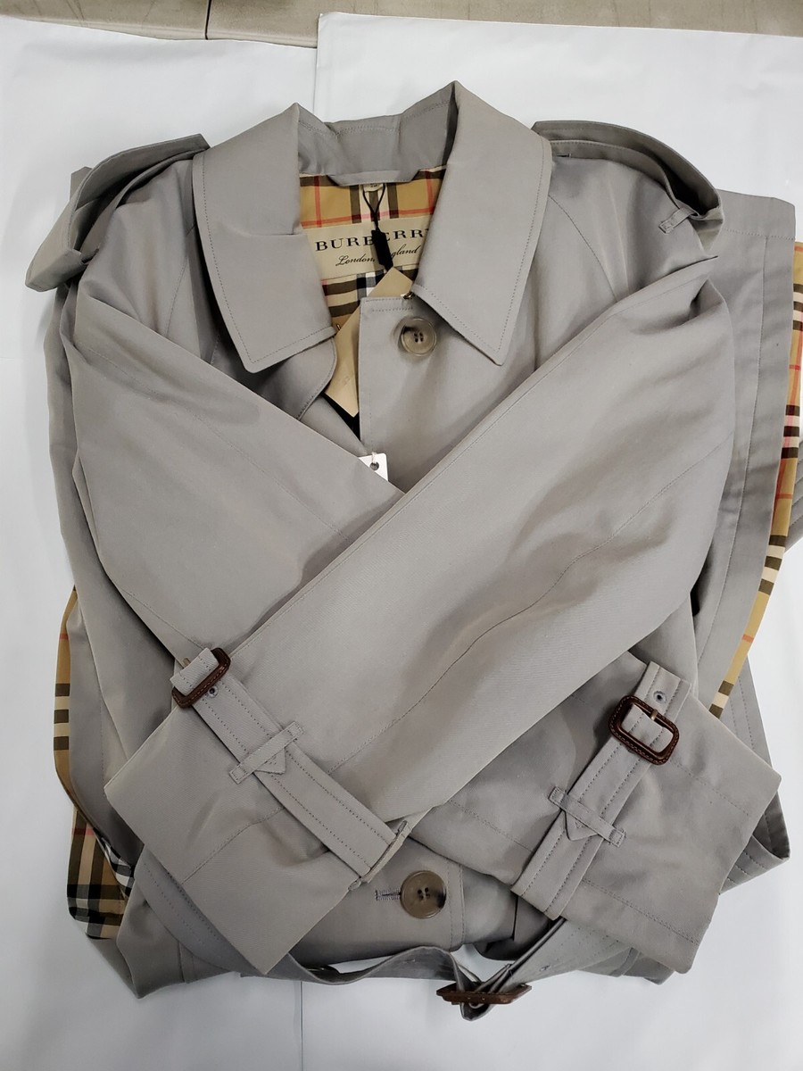 BURBERRY SIDE-SLIT TROPICAL GABARDINE TRENCH COAT GREEN GREY BURBERRY SIDE-SLIT TROPICAL GABARDINE TRENCH COAT GREEN GREY