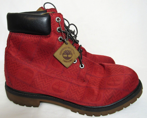 Timberland Red Embossed Patch Fabric Logo Waterproof Hiking Boots Size ...