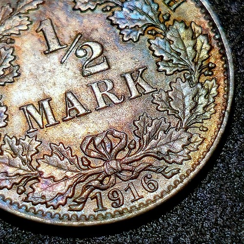 *Uncirculated* Deutsches Reich 1916-A Beautifully Toned 1/2 Mark 90% ...