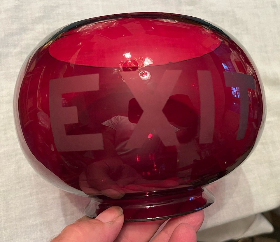 RARE Victorian CRANBERRY Kerosene Oil Gas EXIT SIGN Light Fixture ...