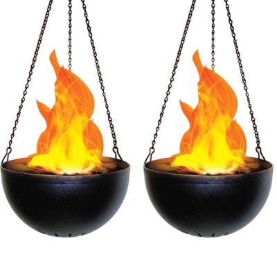 2-Pc-LED Hanging FAKE FLAME LAMPS Torch Light Fire Pot Halloween Prop ...