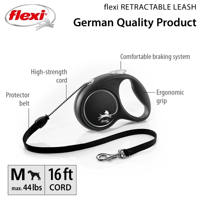 Flexi Fun Black with Silver Trim Retractable Leash, 10FT Cord, Dogs up ...