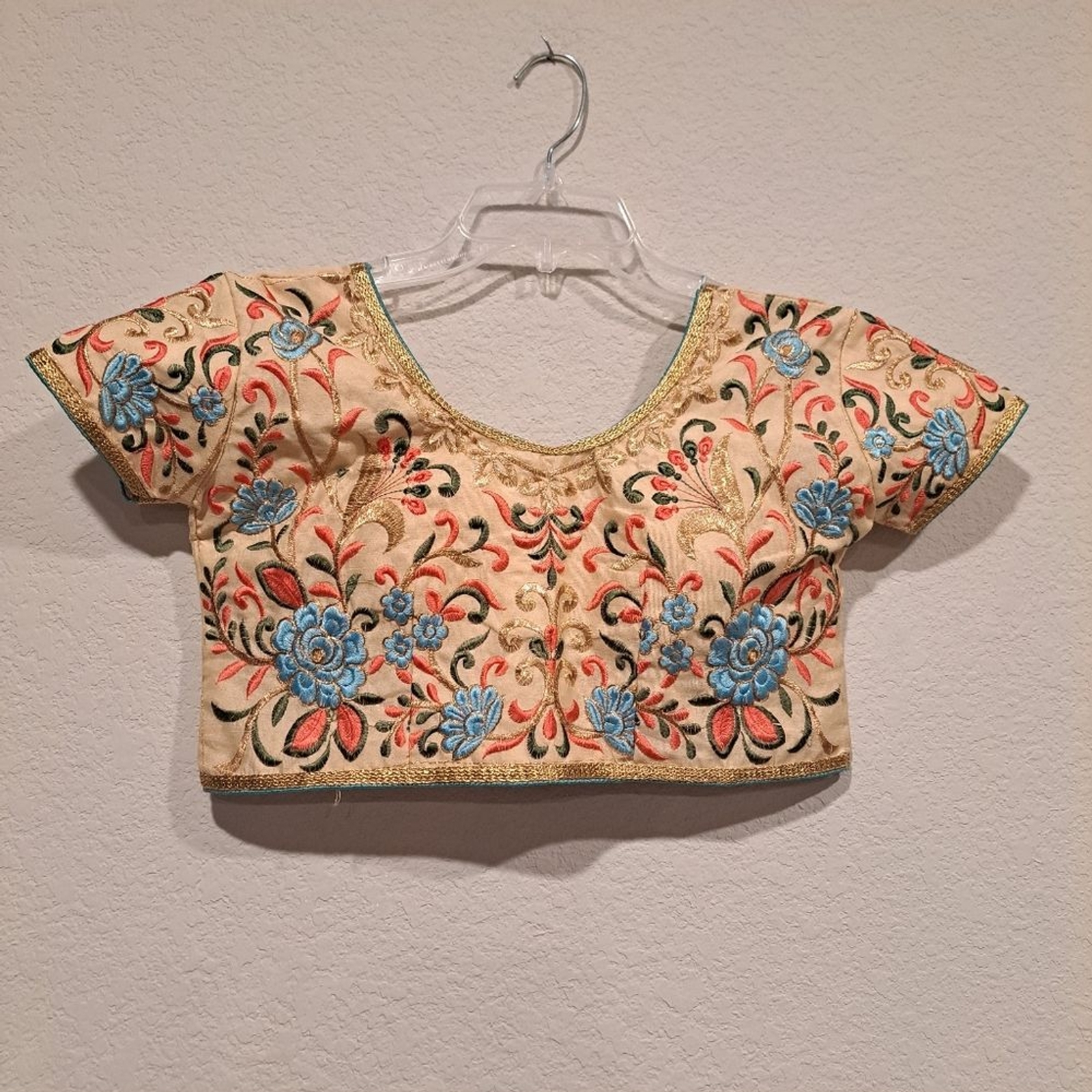 Saree blouse top sari gorgeous floral embroidery pale… - Gem
