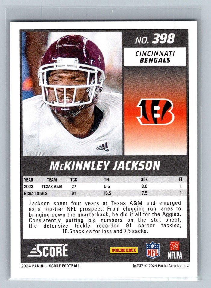 McKinnley Jackson #398 2024 Score Cincinnati Bengals Green RC | eBay