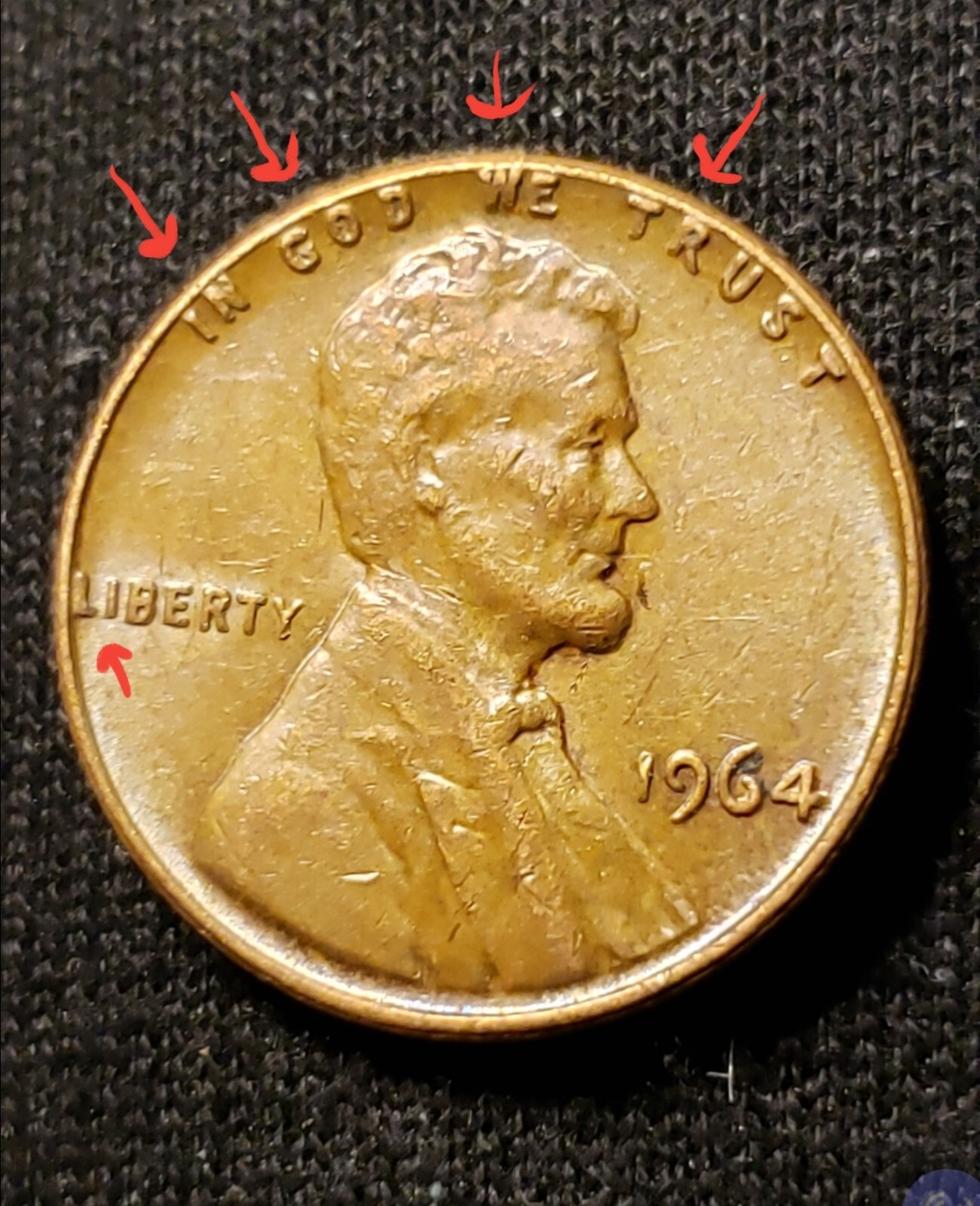 1964 Lincoln Penny No Mint Mark - Errors On Top Rim, "L" On Edge ...